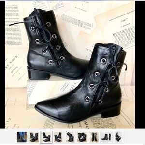 Free People | Shoes | Free People Leather Side Lace Up Pointy Toe Boots ...